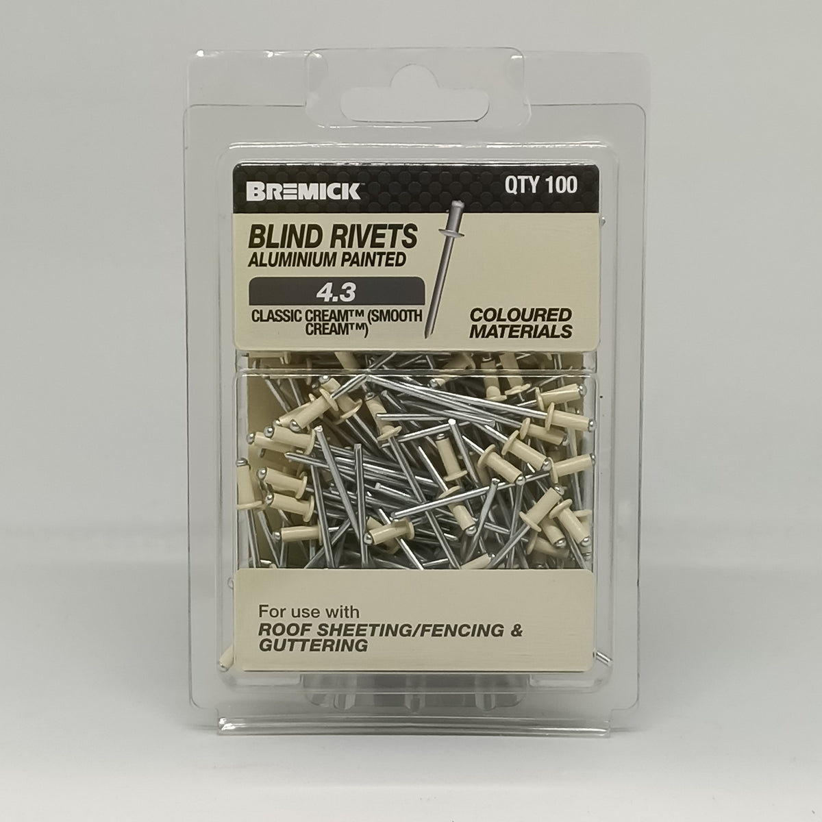RIVET ALUMINIUM 4-3 CLASSIC CREAM PKT 100 BREMICK RCT2SCC4030 ...