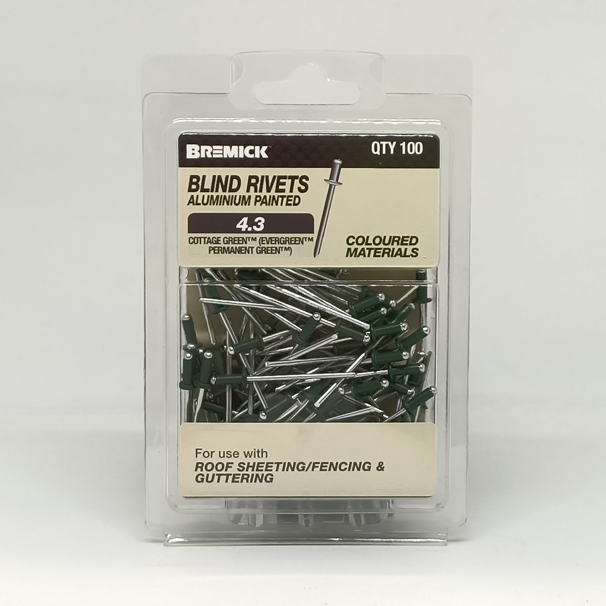 RIVET ALUMINIUM 4-3 COTTAGE GREEN PKT 100 BREMICK – Warringah Timbers