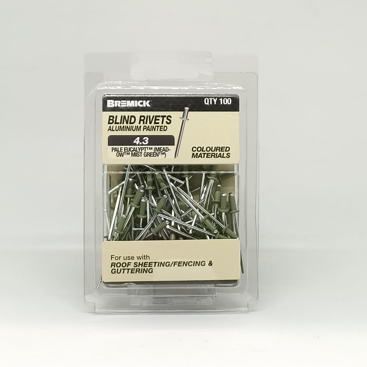 RIVET ALUMINIUM 4-3 PALE EUCALYPT PKT 100 BREMICK – Warringah Timbers